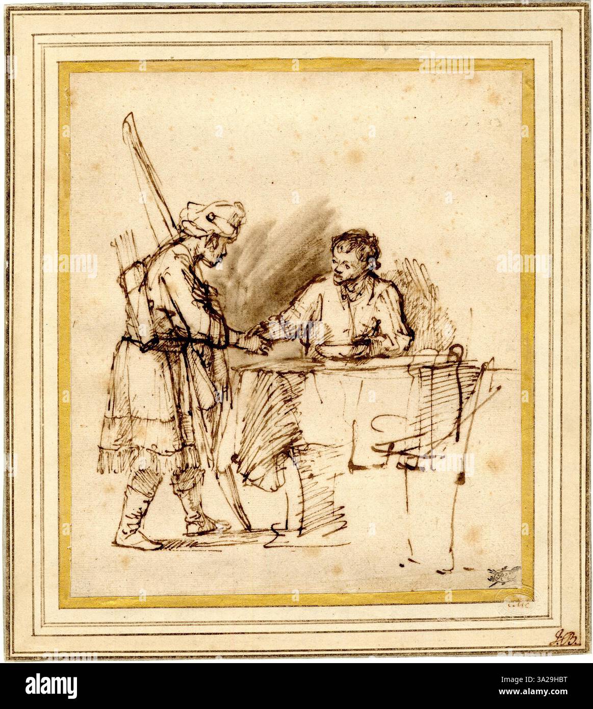 This etching depicts the biblical moment when Esau sells his birthright ...