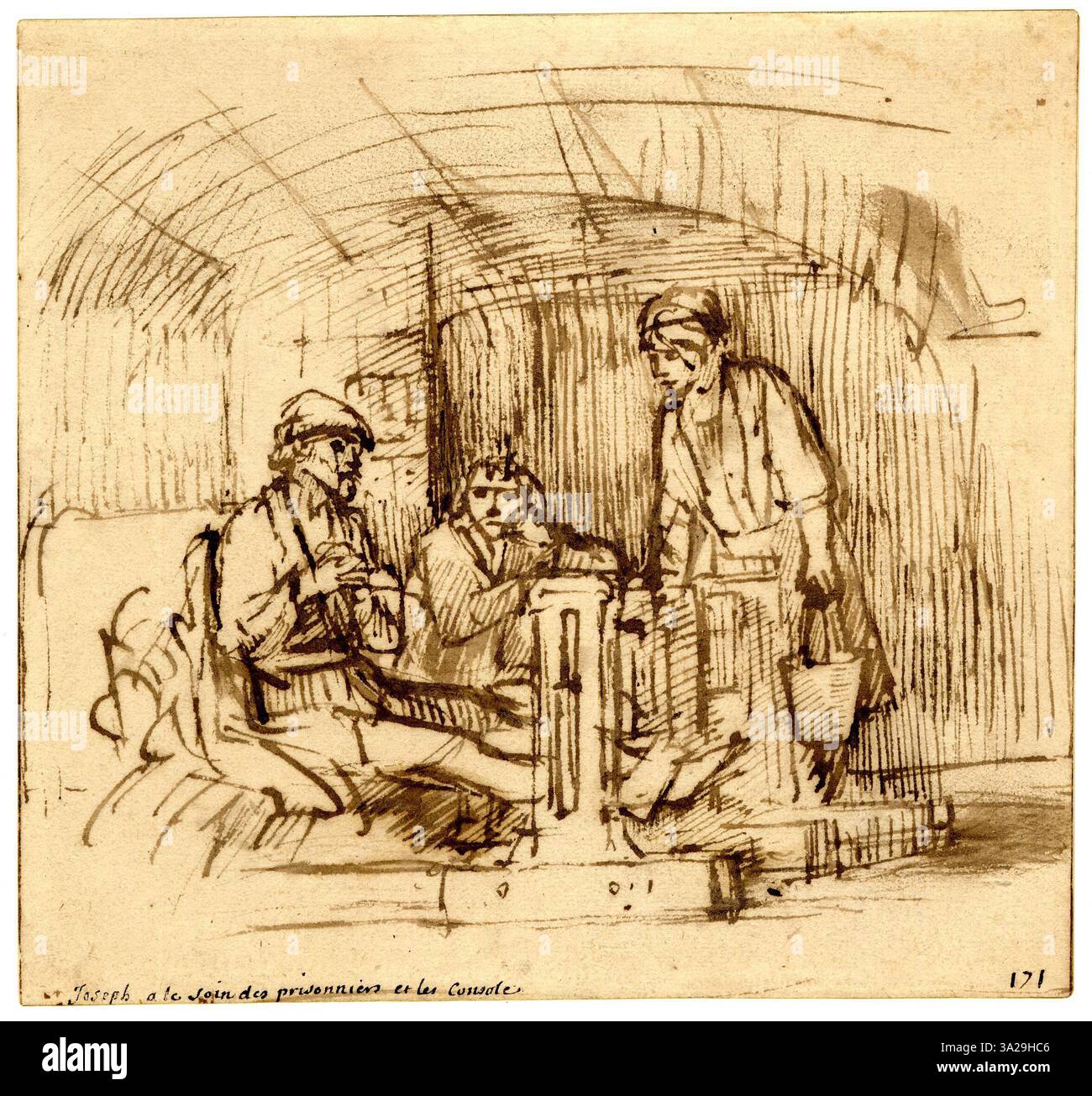 This biblical scene shows Joseph waiting on fellow prisoners, focusing ...