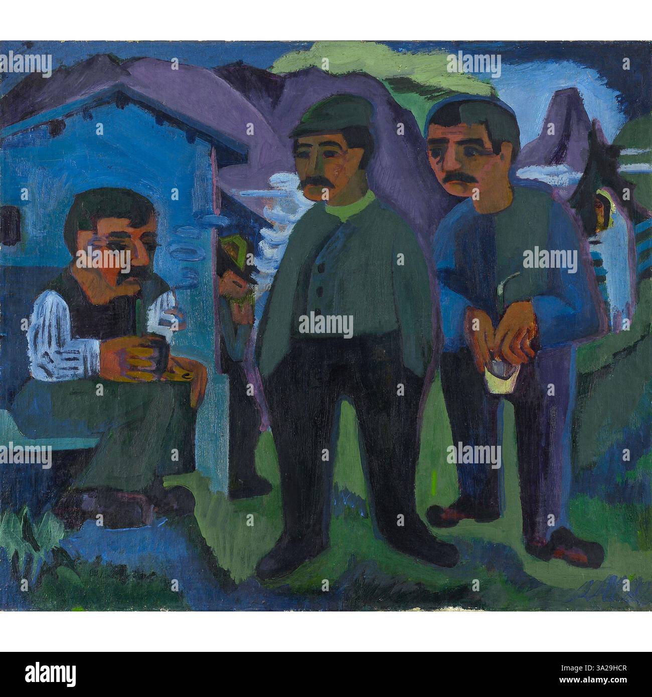 'Drei Bauern' (Three Peasants) depicts three figures in a rural setting ...