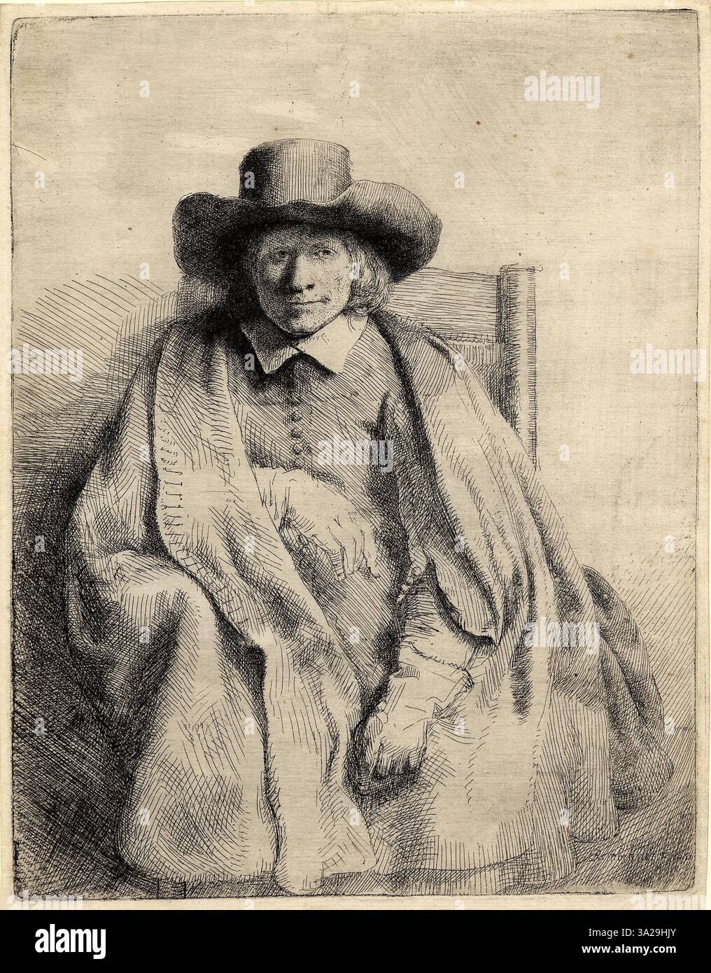 Rembrandt’s etching uses bold contrasts of light and dark to enhance ...