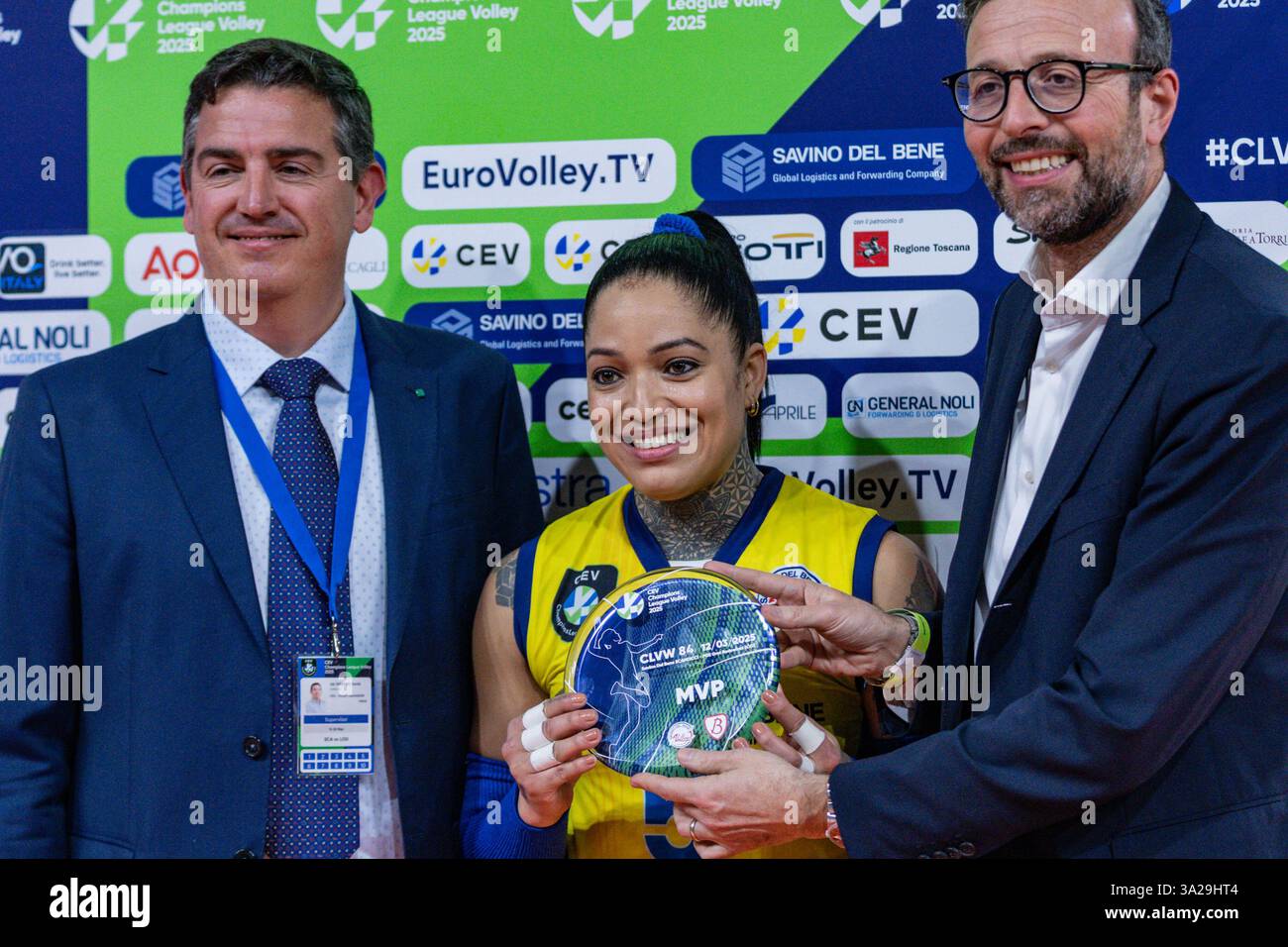 Florence, Italy. 12th Mar, 2025. Brenda Castillo (Savino Del Bene Scandicci) awarded as MVP ...