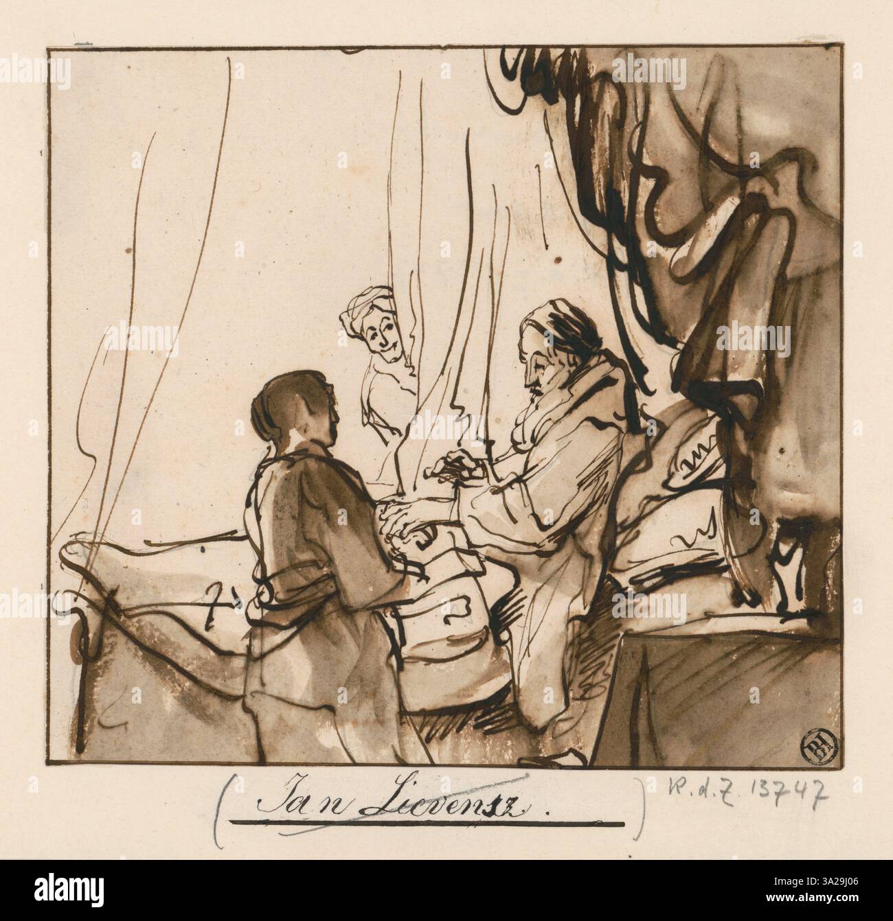 This drawing depicts Isaac blessing Jacob, a key moment from the Old ...