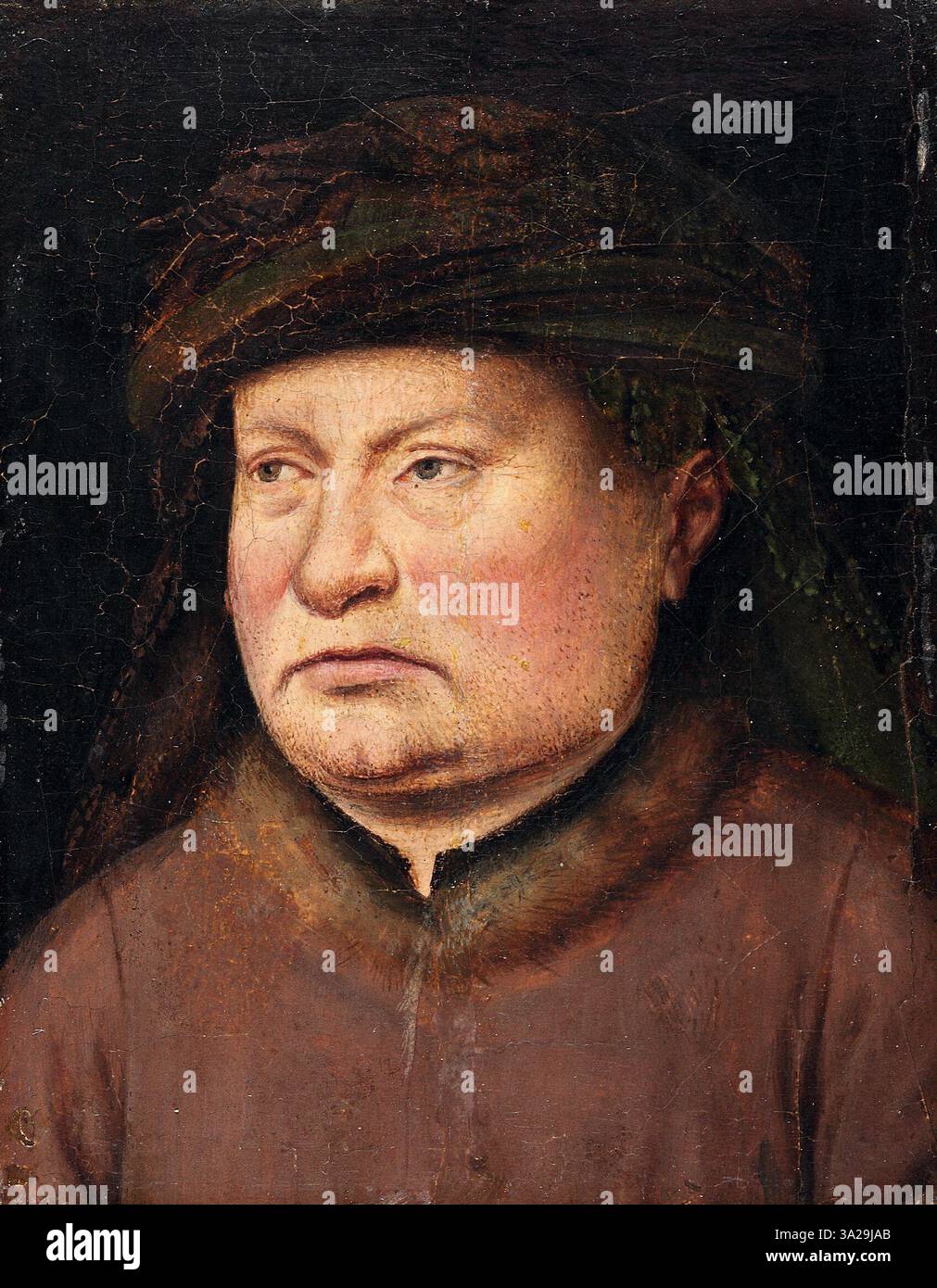 This portrait by Jan van Eyck shows a man, rendered with his ...