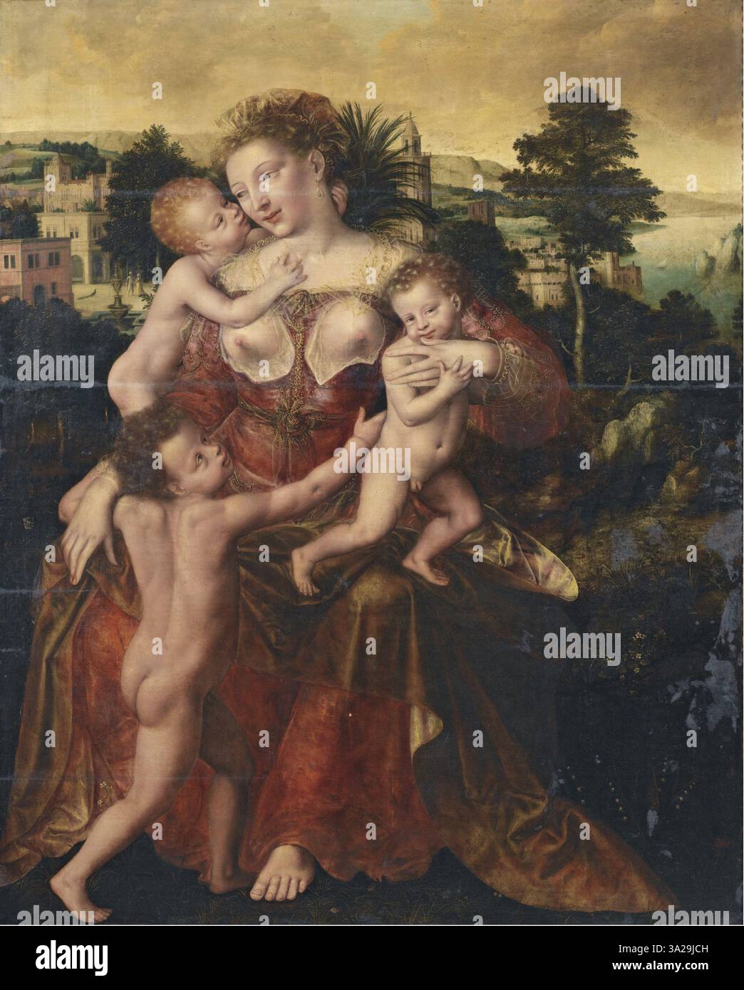 Jan Massys' Allegory of Charity, painted between 1524 and 1575, portrays the concept of charity ...