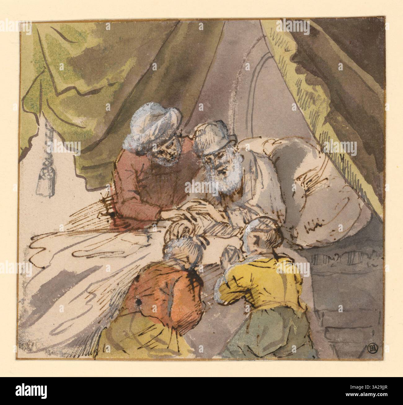 This drawing captures the moment when Jacob blesses the sons of Joseph ...