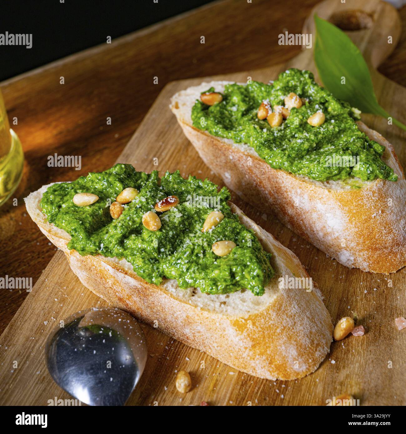 Rustic wild garlic pesto baguette Stock Photo - Alamy