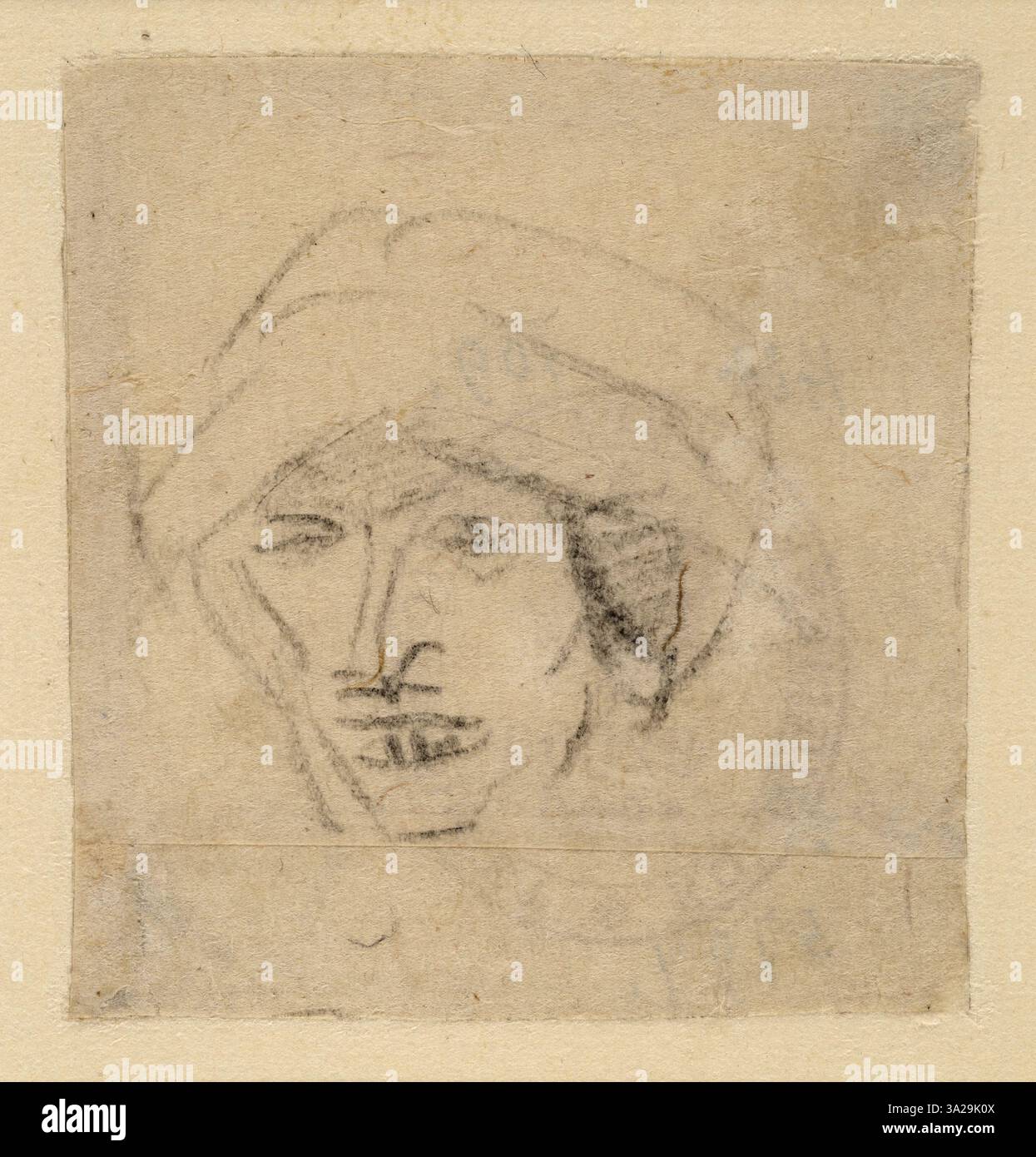 Rembrandt’s painting shows a grotesque head turned to the left, with ...