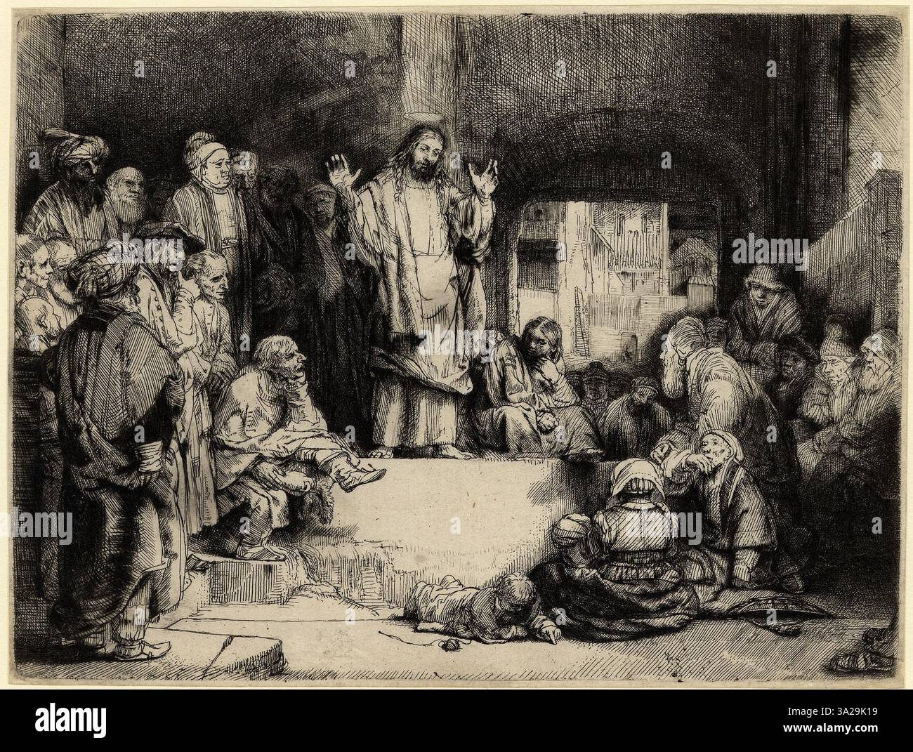 This etching by Rembrandt emphasizes the intricate textures and ...