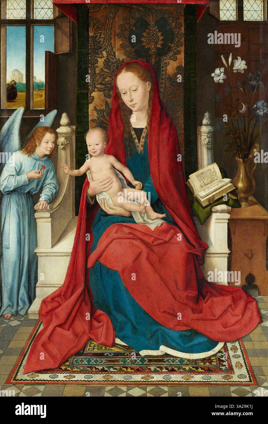 This circa 1485 painting by Hans Memling portrays the enthroned Madonna ...