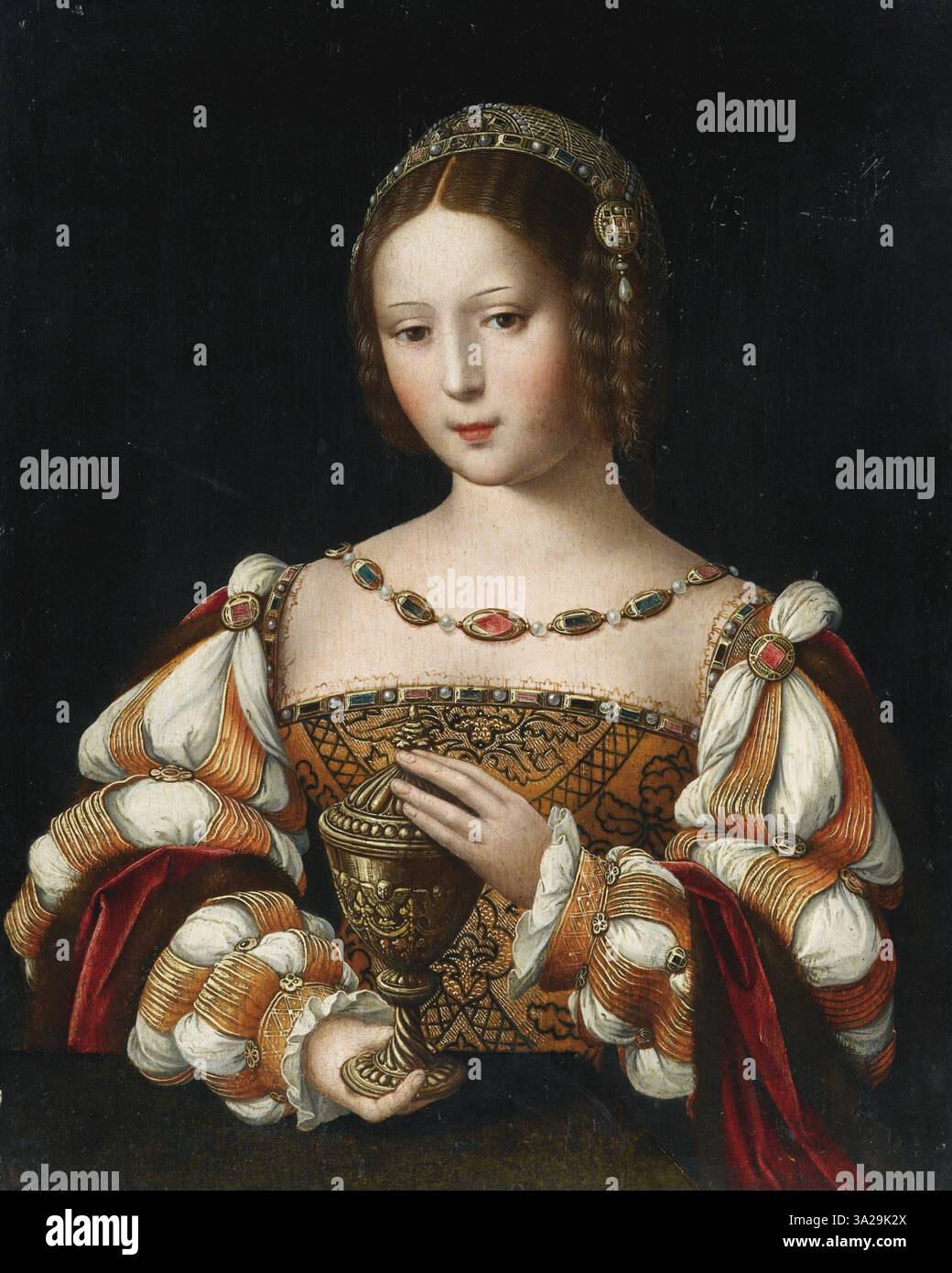 This portrait of Mary Magdalene depicts her holding an unguent jar, a ...