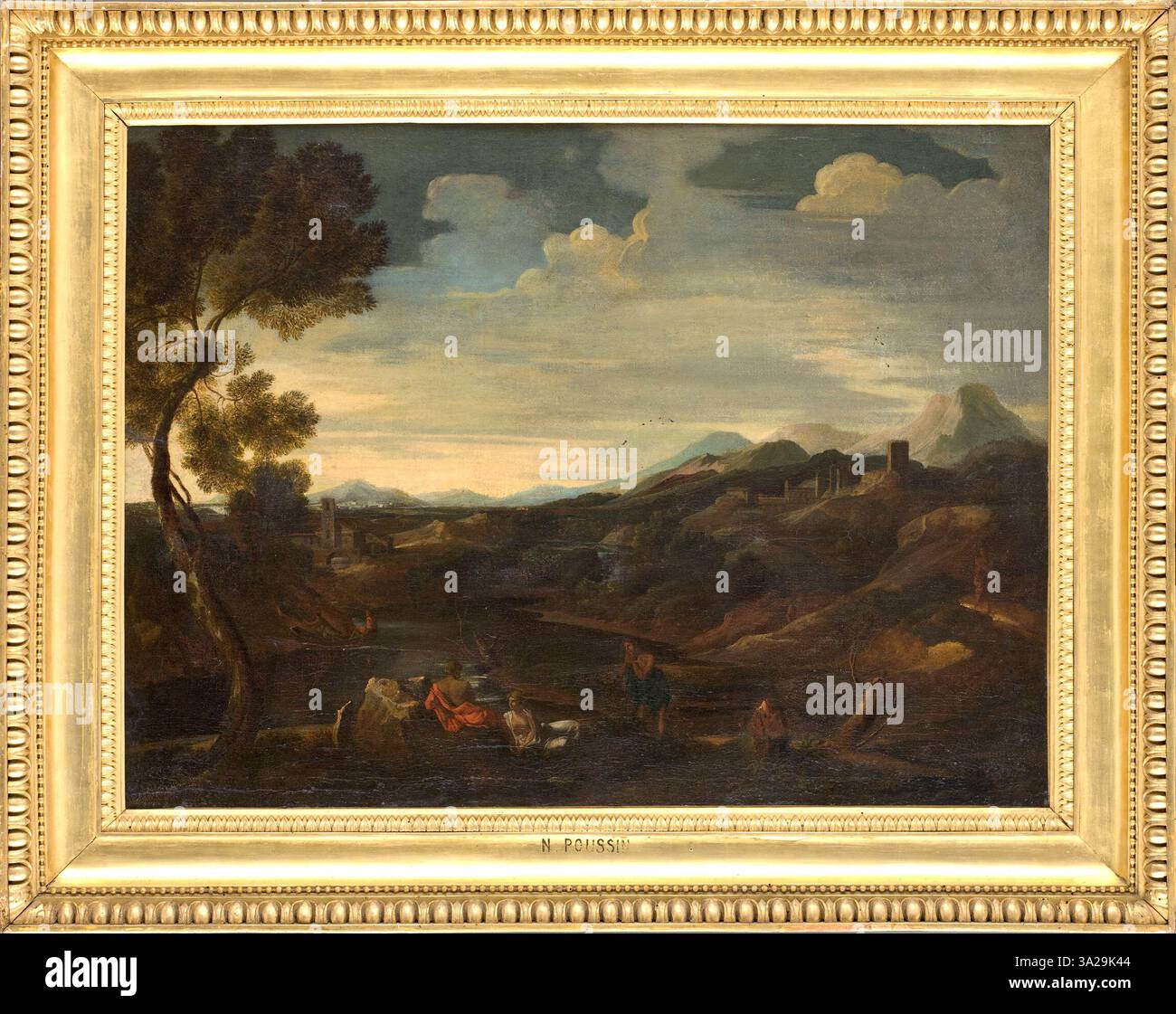 This 1660 historical landscape by the School of Nicolas Poussin depicts ...