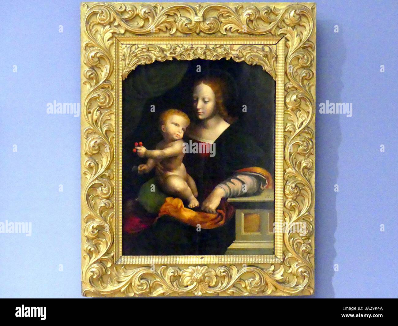 This painting by Joos van Cleve from the early 16th century features the Madonna with the Christ ...