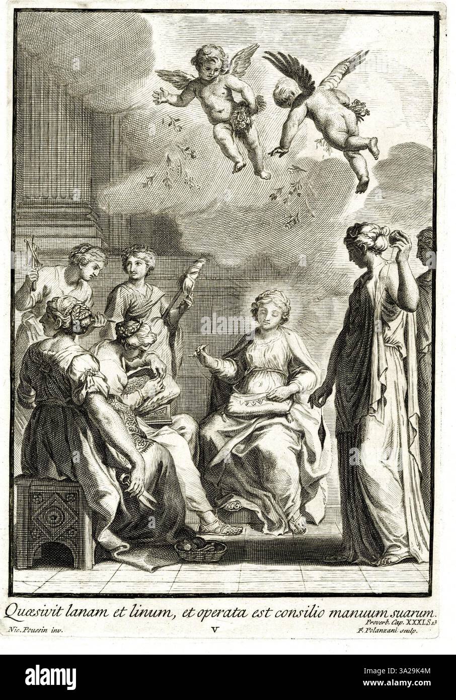 A 1872 engraving by Francesco Polanzani, inspired by Poussin ...