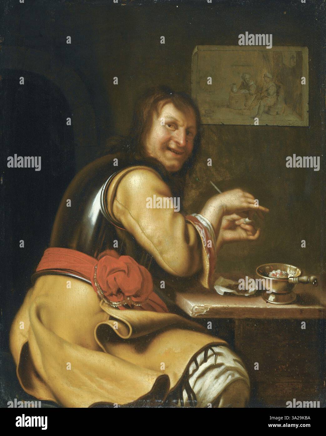 This work shows a soldier smoking a pipe, captured with precise details ...