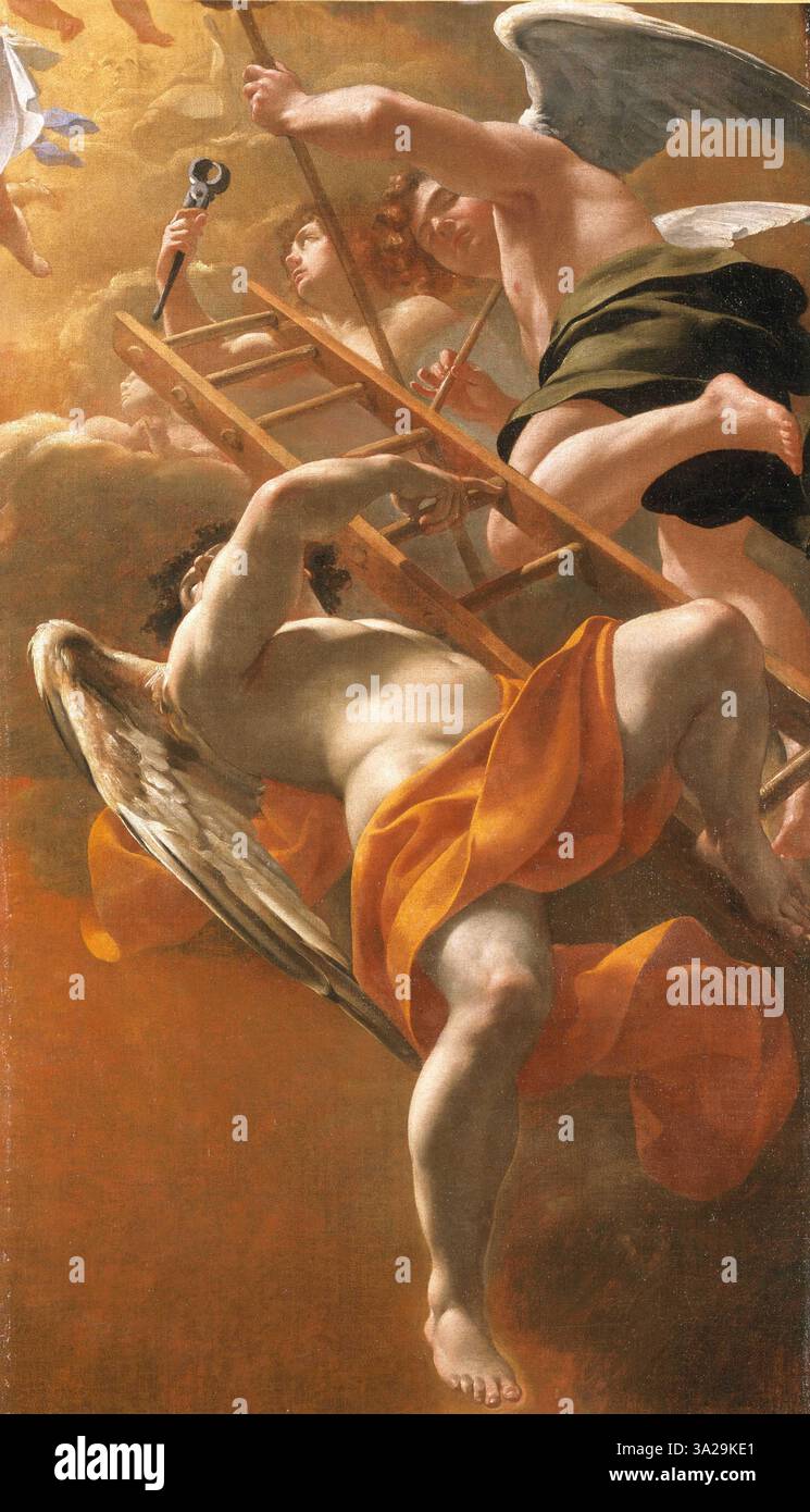 This painting by Simon Vouet depicts angels carrying the instruments of ...