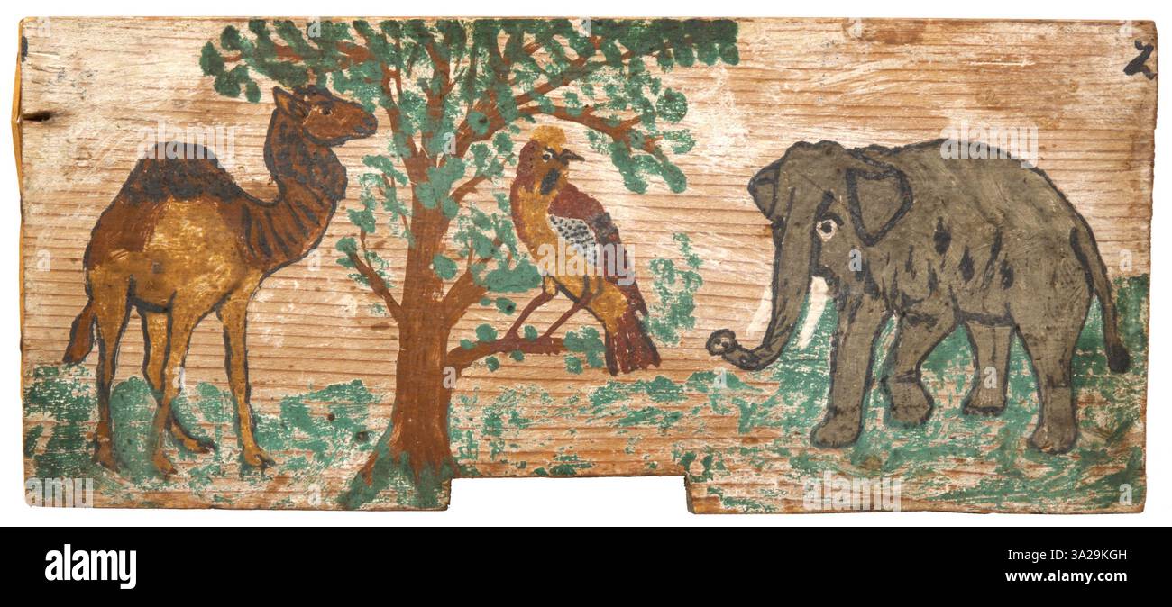 This early 20th-century oil painting depicts exotic animals in a ...