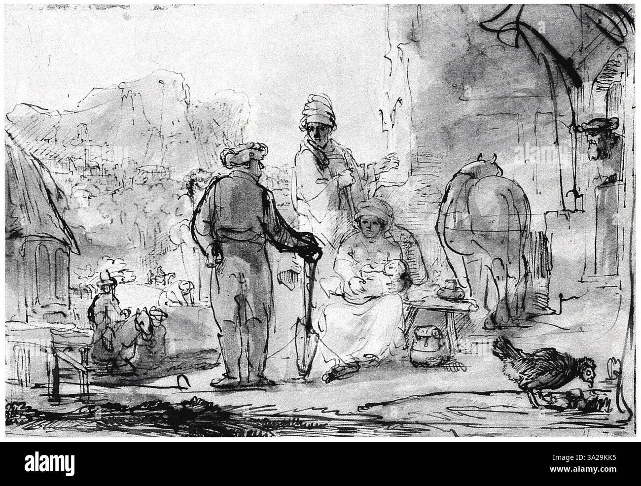 In this drawing, Rembrandt depicts the holy family resting during their ...