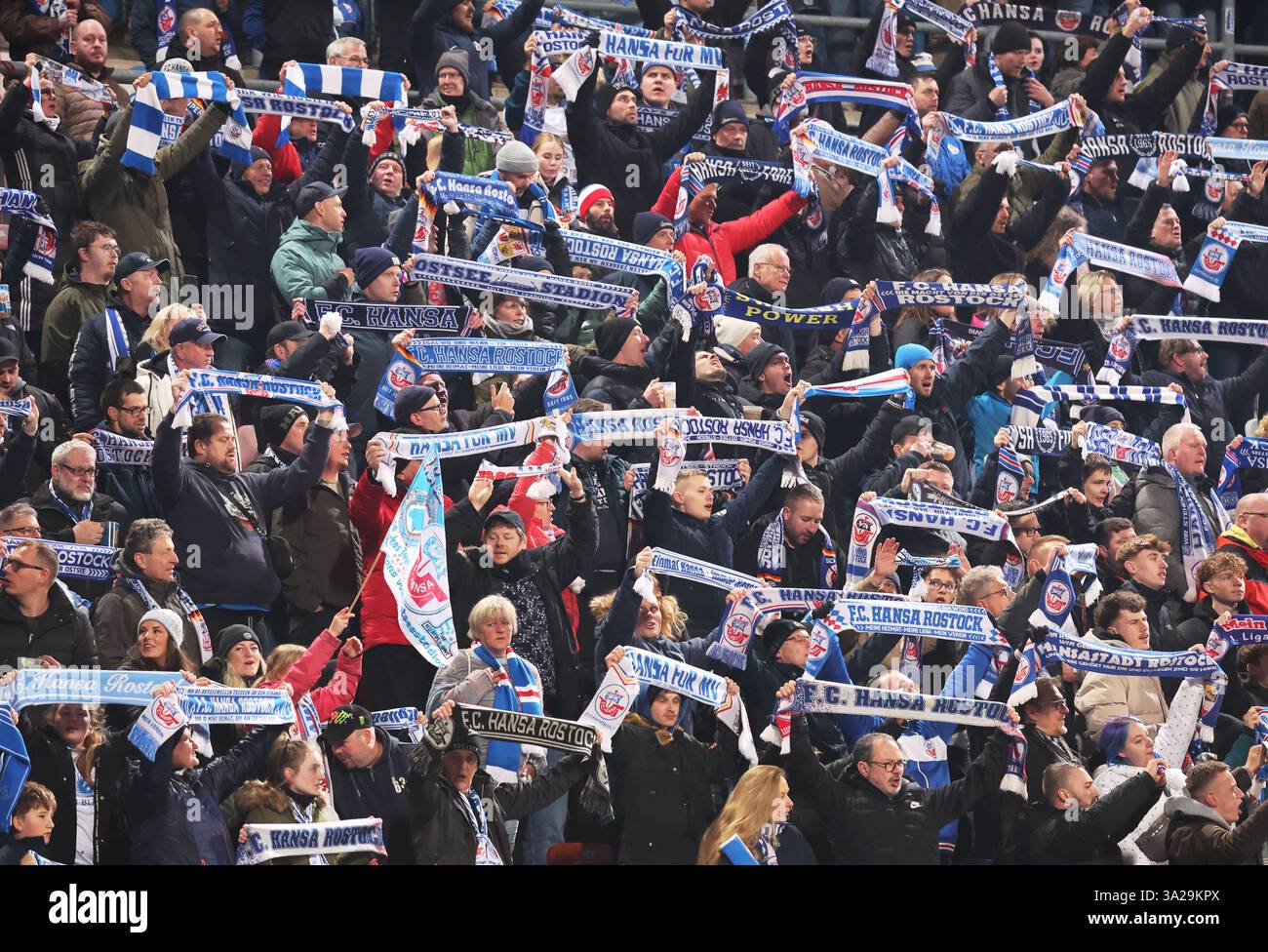 Rostock, Germany. 12th Mar, 2025. Soccer: 3rd league, Hansa Rostock ...