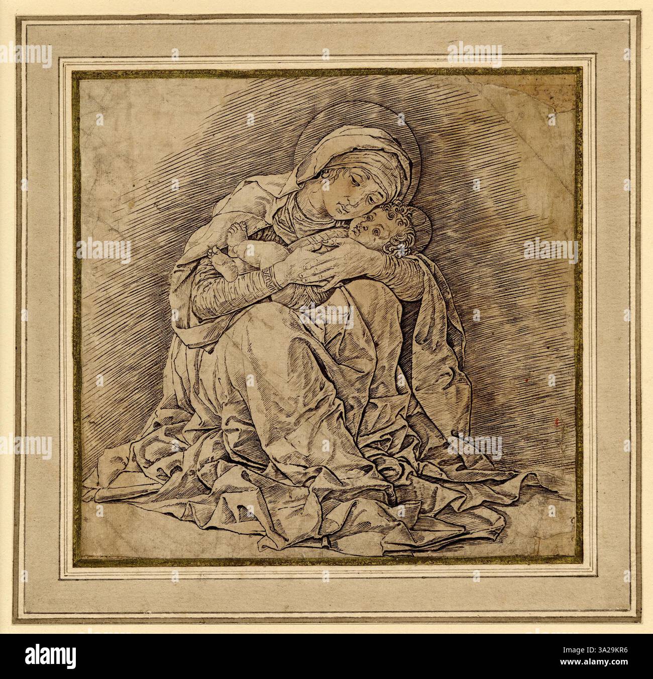 This piece portrays the Virgin Mary with the infant Christ, emphasizing ...