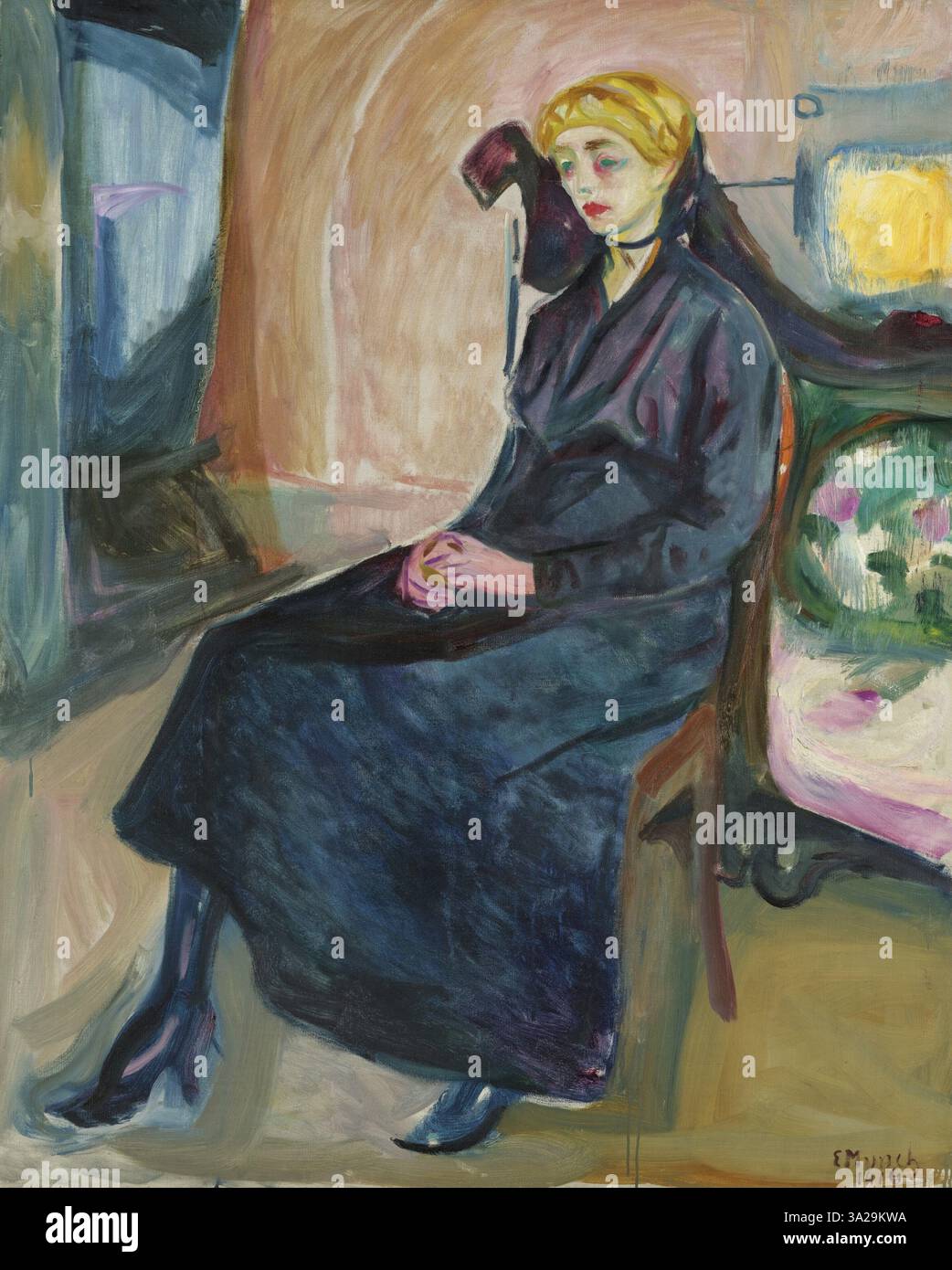 'Seated Young Woman' (1916) by Edvard Munch depicts a young woman in a ...