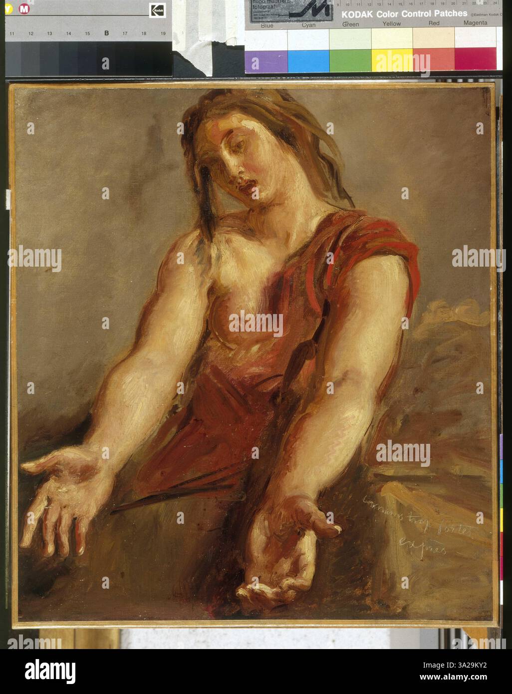 Chassériau’s painting shows a woman in a pleading posture, conveying a moment of vulnerability ...