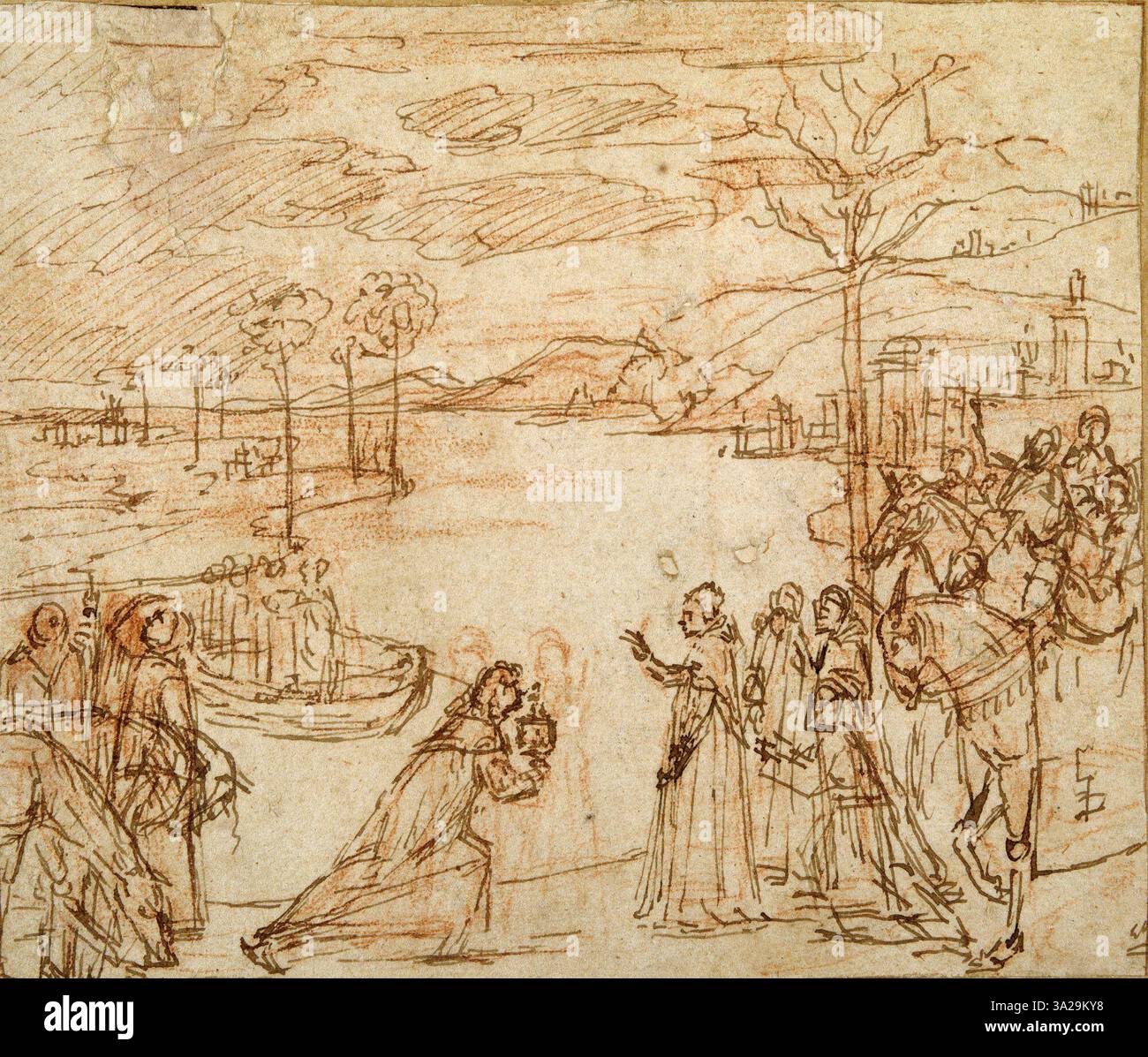 This preparatory drawing shows Cardinal Bessarion presenting the relic ...