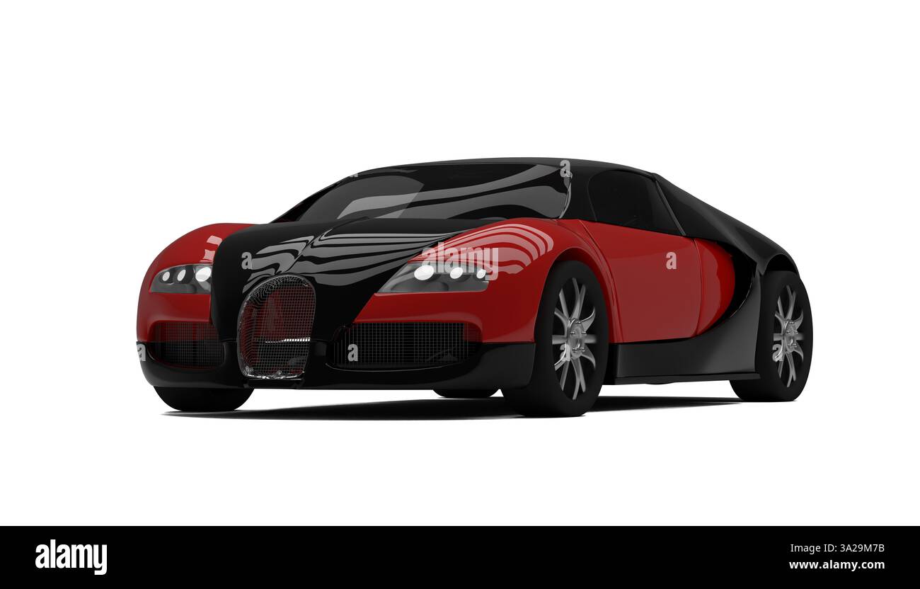 Izmir, Turkey - Mar 12 2025: Black and red Bugatti front left angle ...