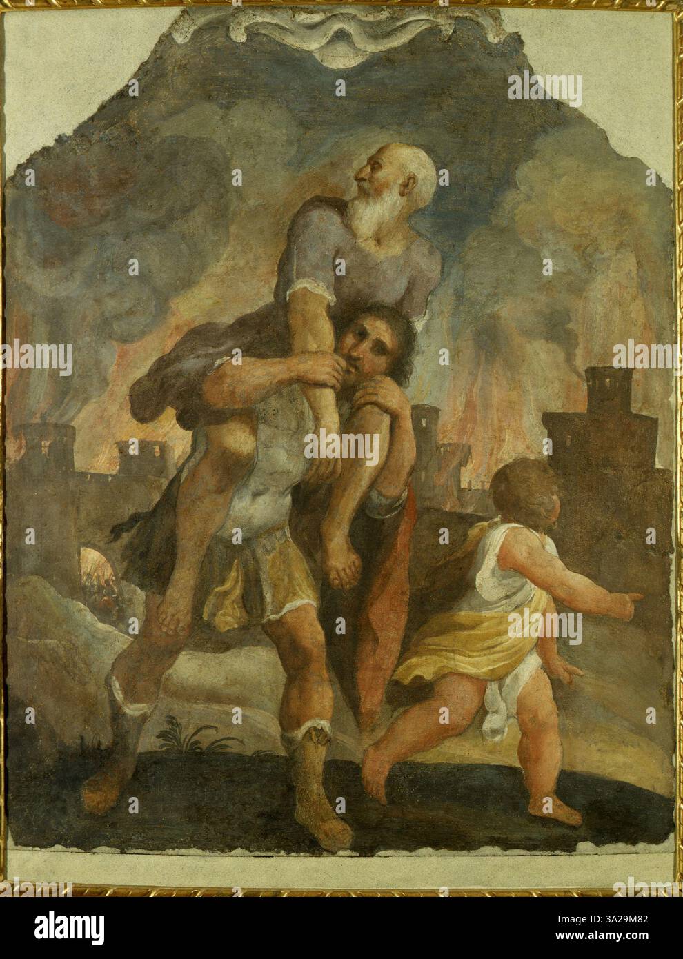 This painting illustrates Aeneas’s escape from Troy, a moment from ...