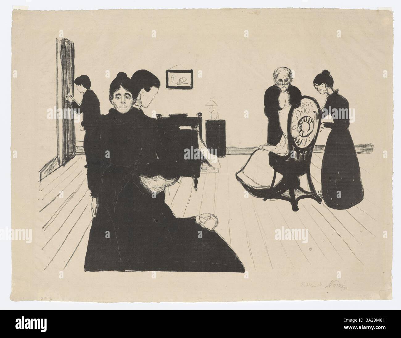 This print by Edvard Munch features a poignant scene reflecting ...
