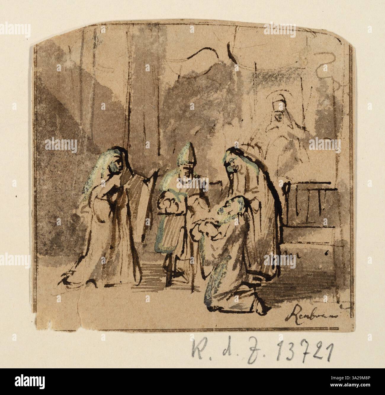 In this religious painting, Rembrandt portrays a temple scene, with ...