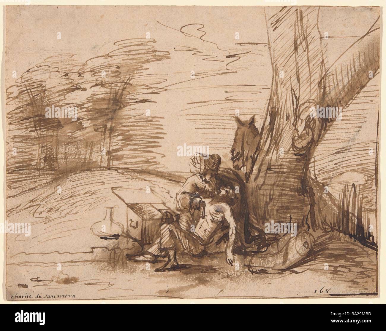 This piece portrays the parable of the Good Samaritan, showing the ...