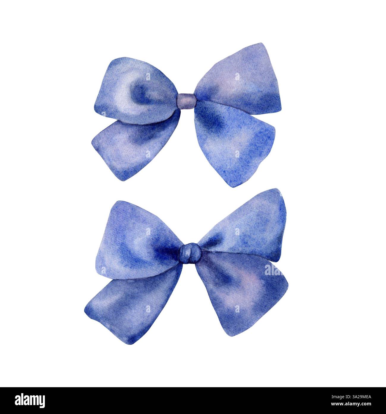 A set of satin blue bows. Watercolor hand painted decorative ...