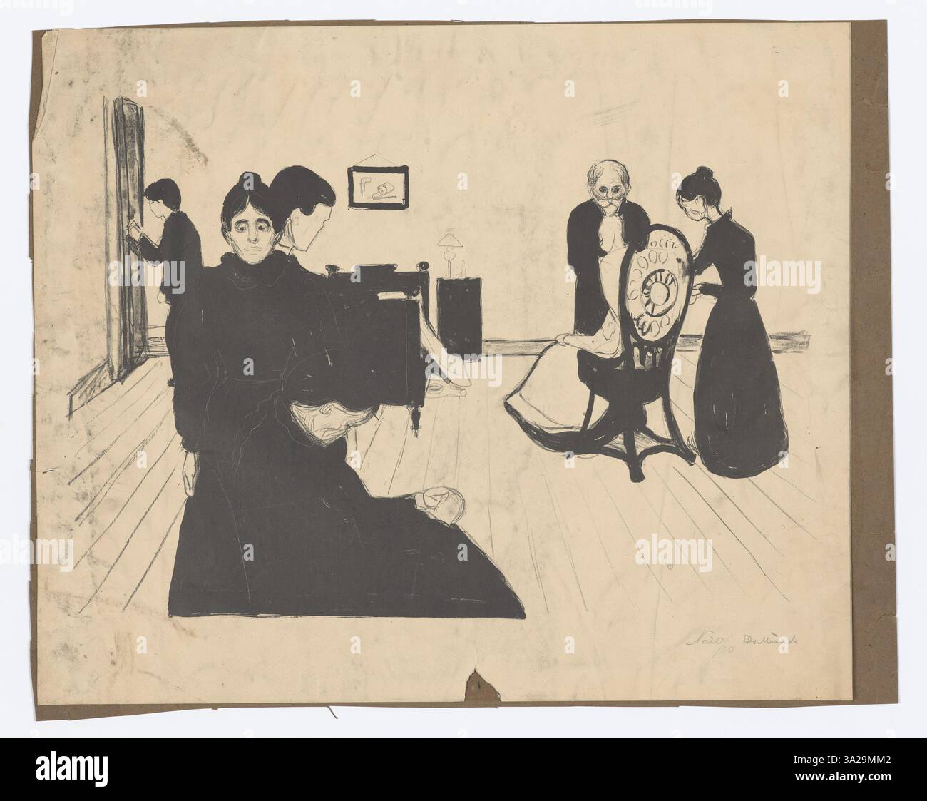 In this graphic work, Edvard Munch uses symbolic imagery to convey ...