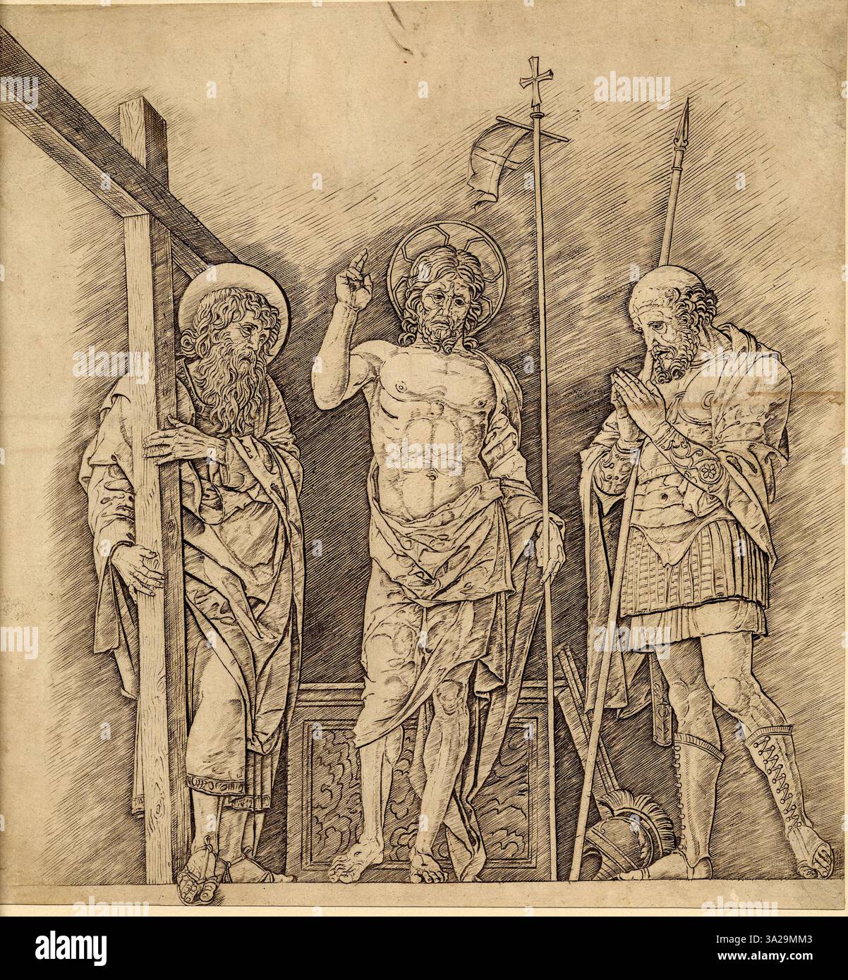 The painting portrays the risen Christ flanked by Saint Andrew and ...