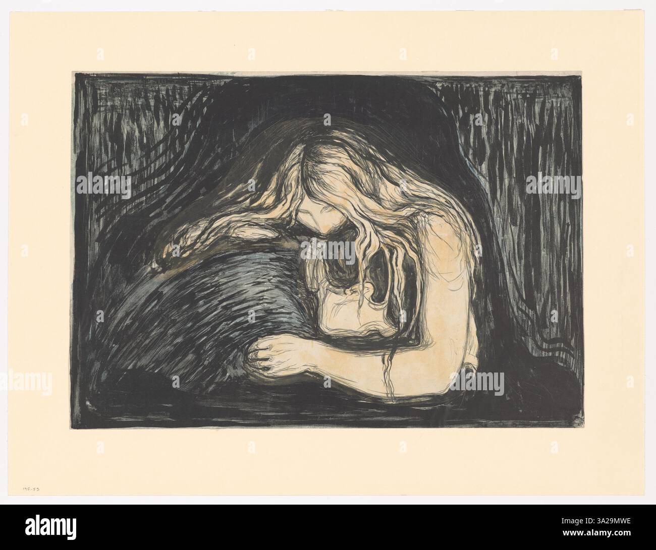This print by Edvard Munch portrays a figure enveloped in a ...