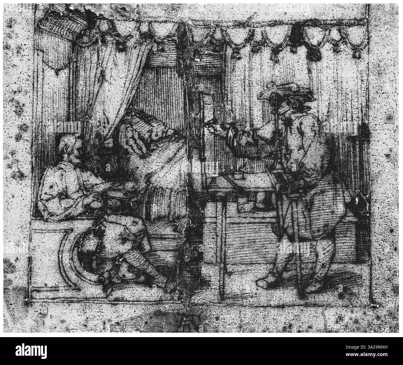 This work is a copy of Dürer’s 1532 woodcut, showing an artist drawing ...