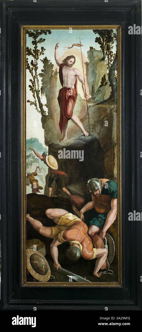 This altarpiece by Jan van Scorel, created between 1530 and 1539, features the Crucifixion scene ...