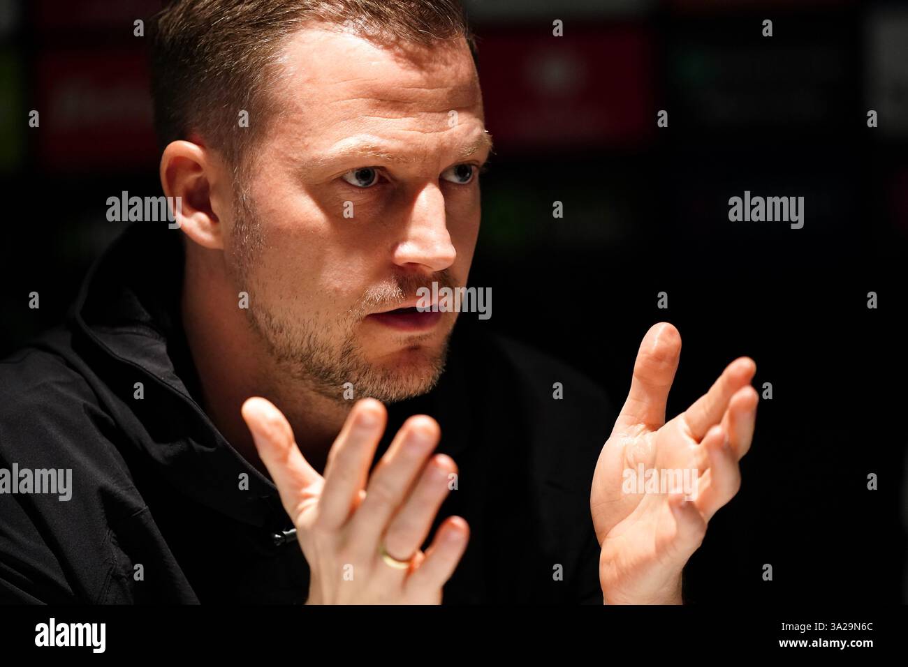 FC Copenhagen head coach Jacob Neestrup speaks during a press ...