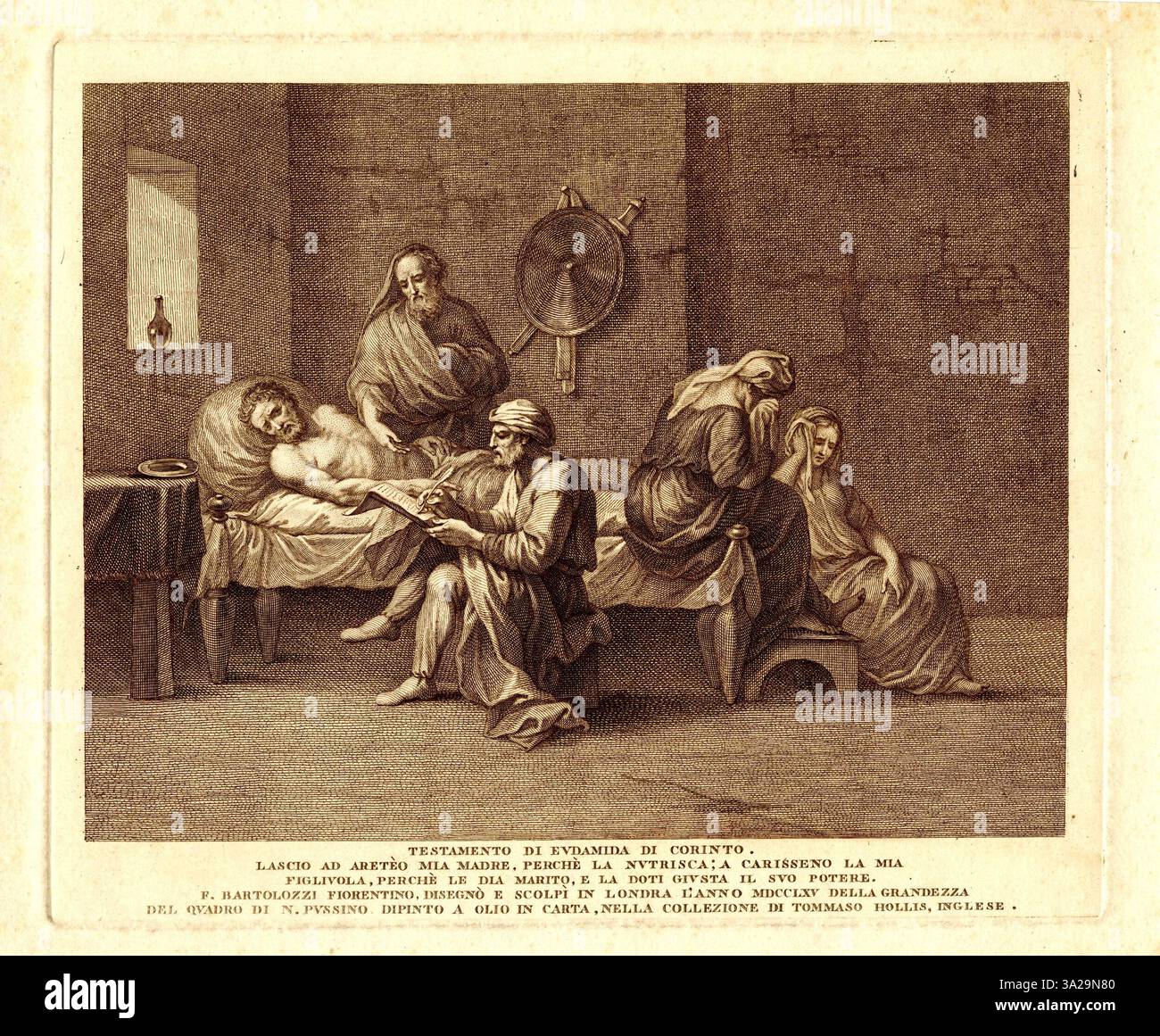 This 1917 engraving by Francesco Bartolozzi, inspired by Nicolas Poussin, portrays a religious ...