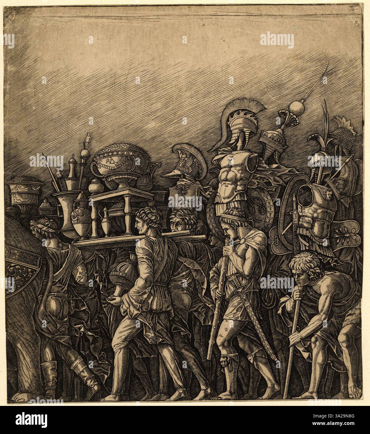 A reproduction of Mantegna’s Triumph of Caesar, showing soldiers with ...