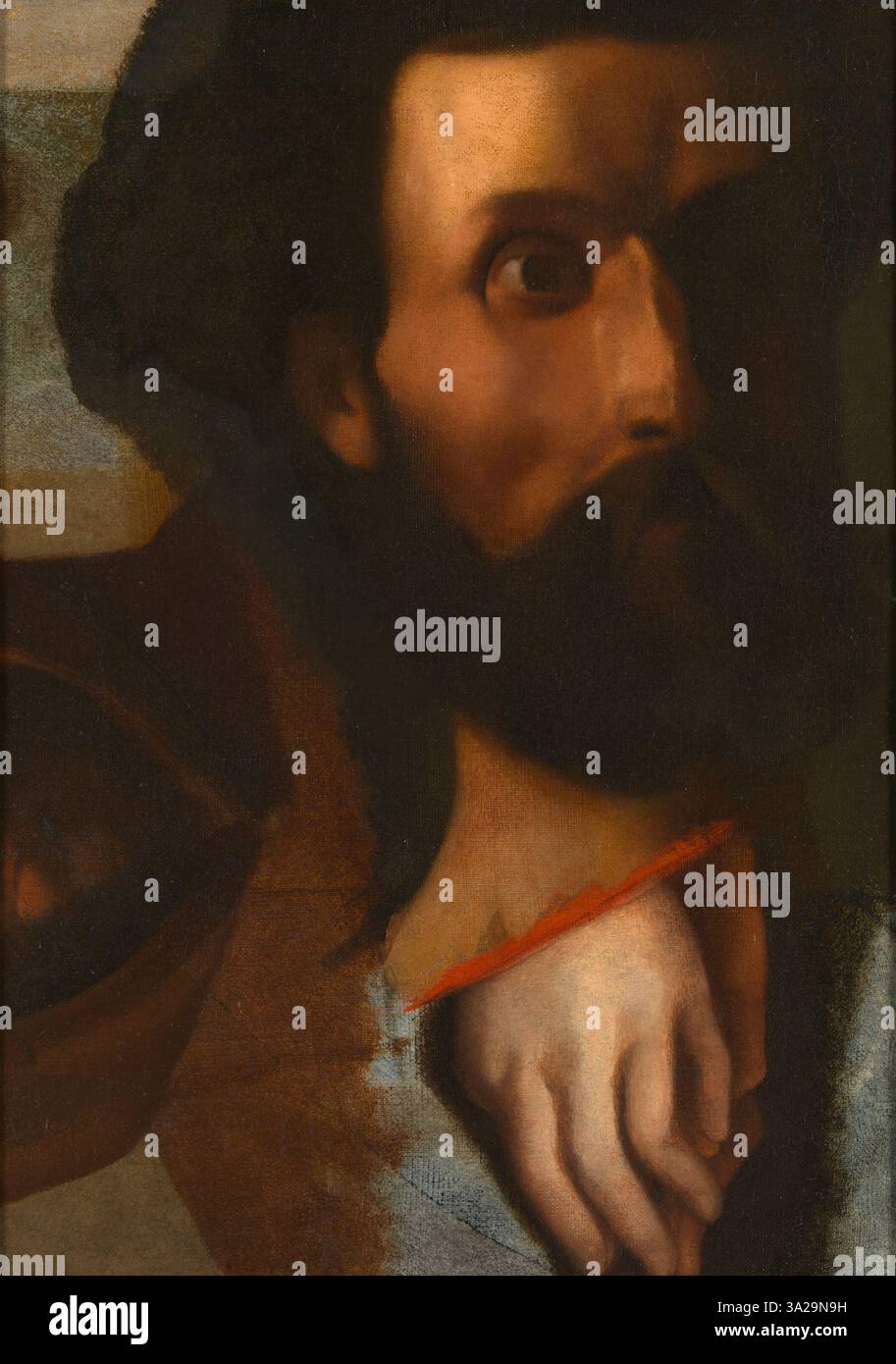 This study by Ingres includes a detailed head of a man, the hands of ...