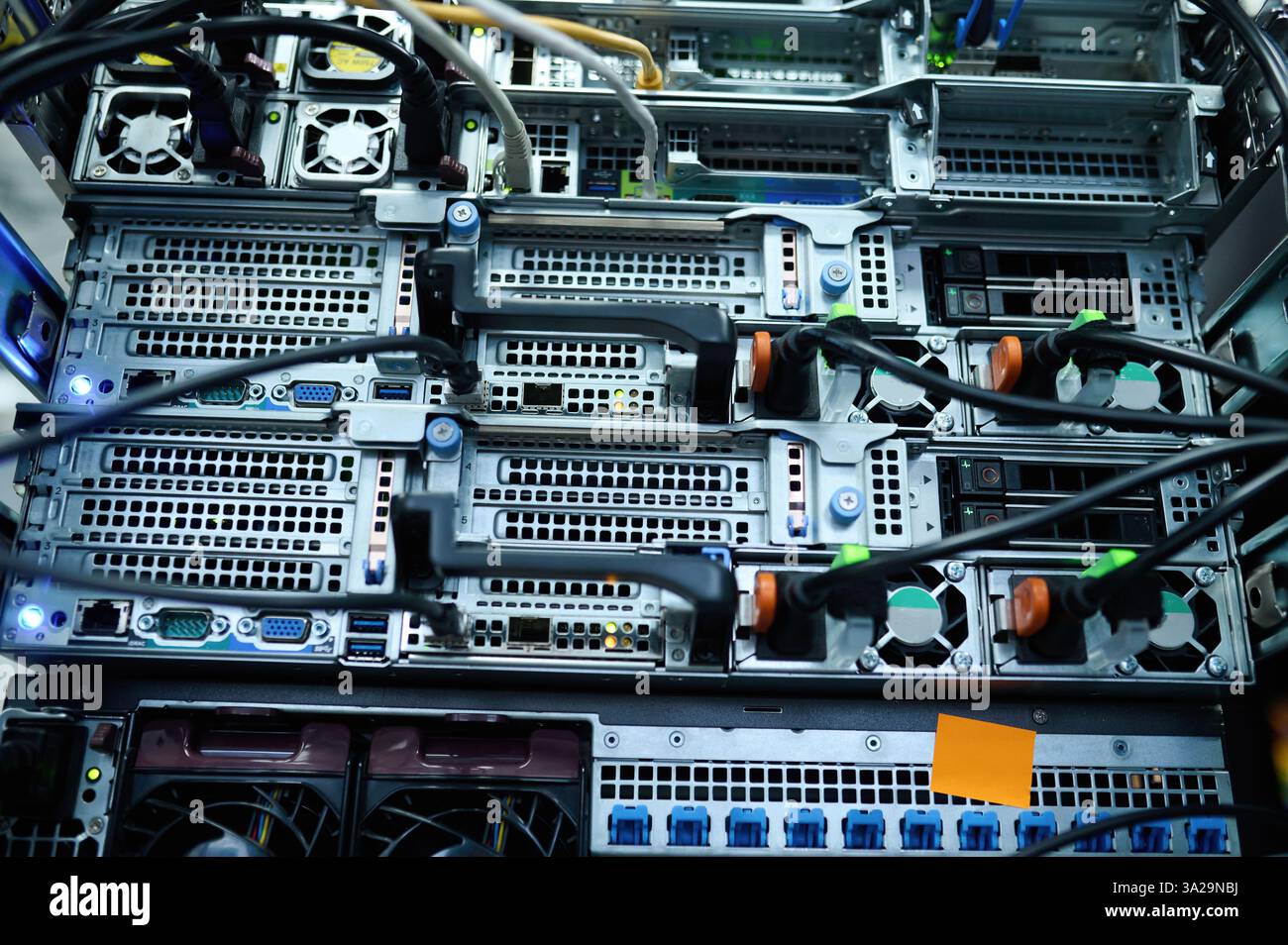 Close up view of hardware and wires in the server room Stock Photo - Alamy
