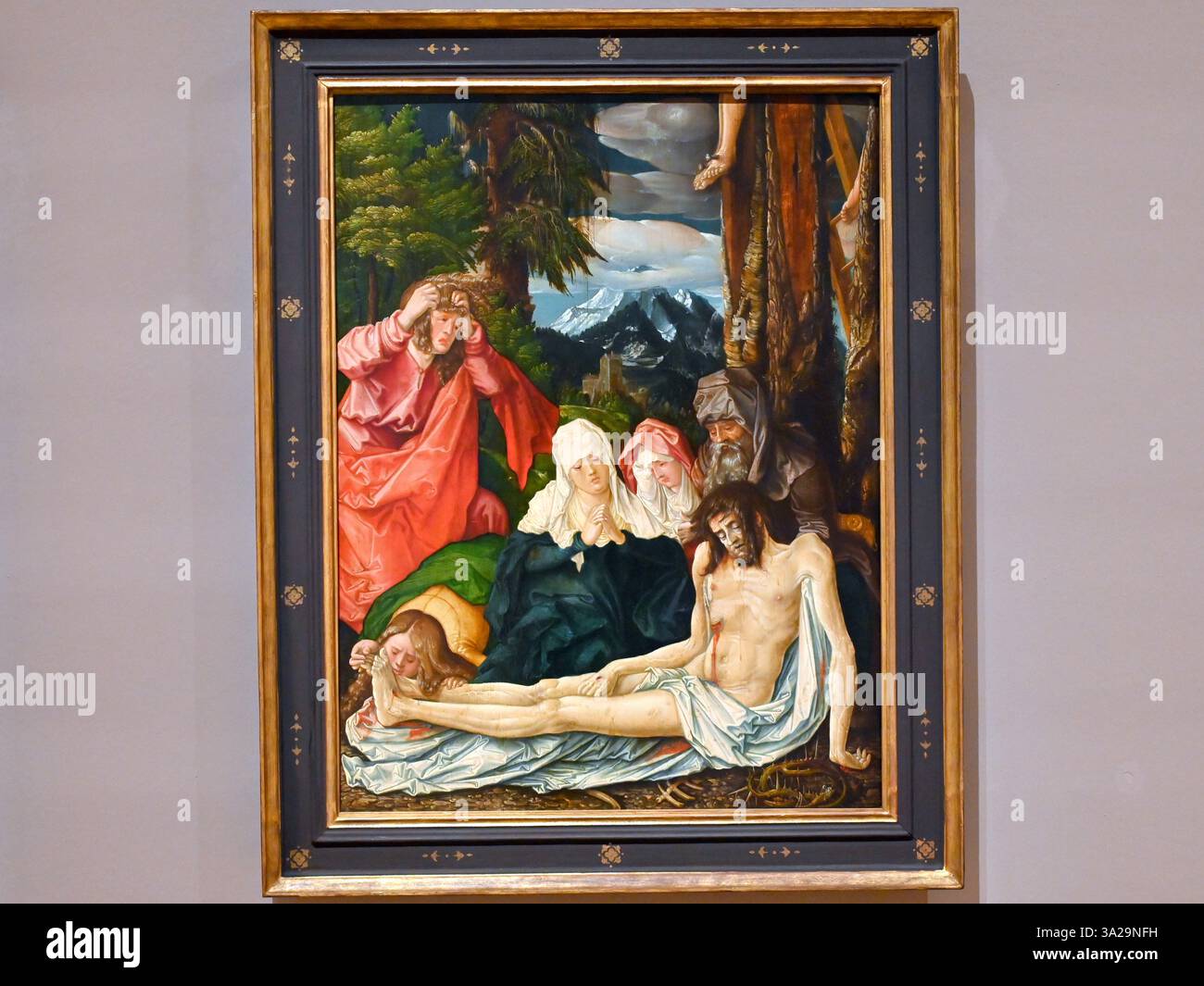 In this emotional depiction, Baldung Grien portrays the lamentation of Christ, with vivid ...