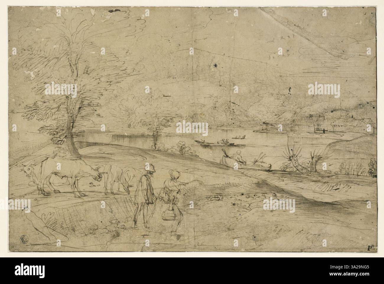 Flusslandschaft mit Booten (River Landscape with Boats) by Annibale ...