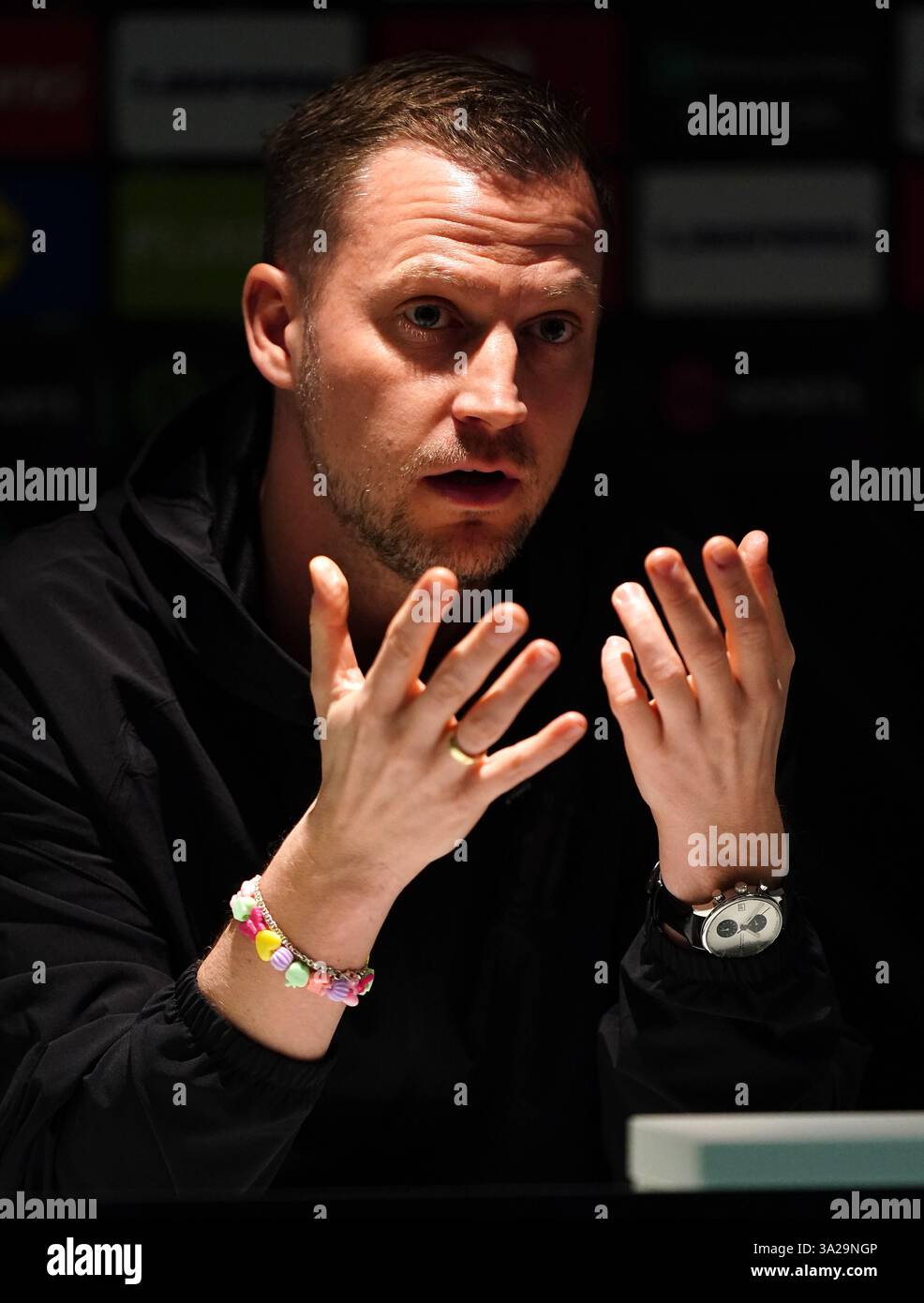FC Copenhagen head coach Jacob Neestrup speaks during a press ...