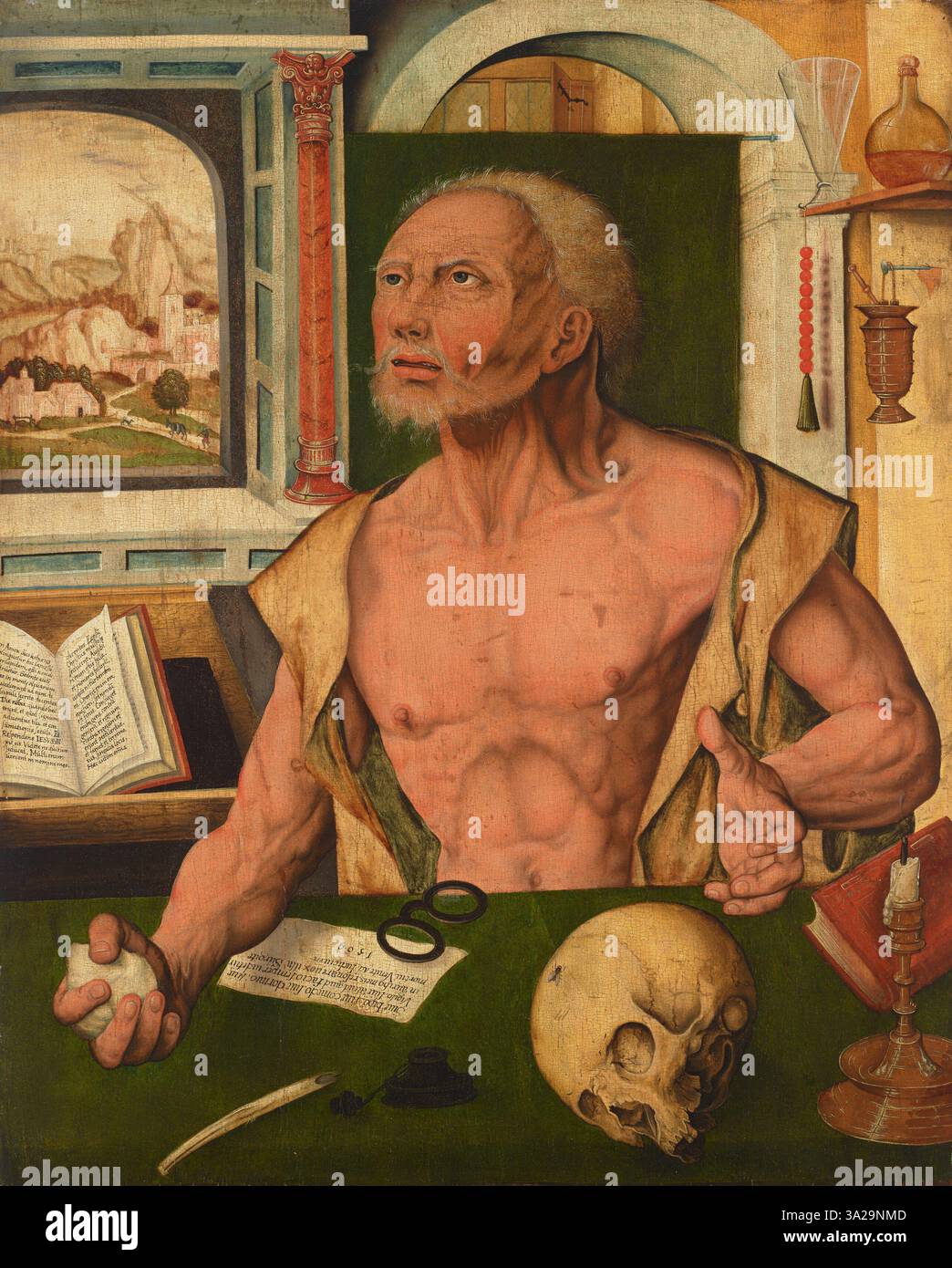 This painting portrays Saint Jerome in a moment of penance in his study ...