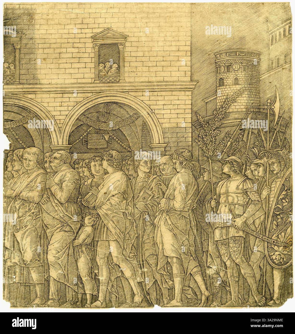 This reproduction of The Triumph of Caesar shows a procession of ...