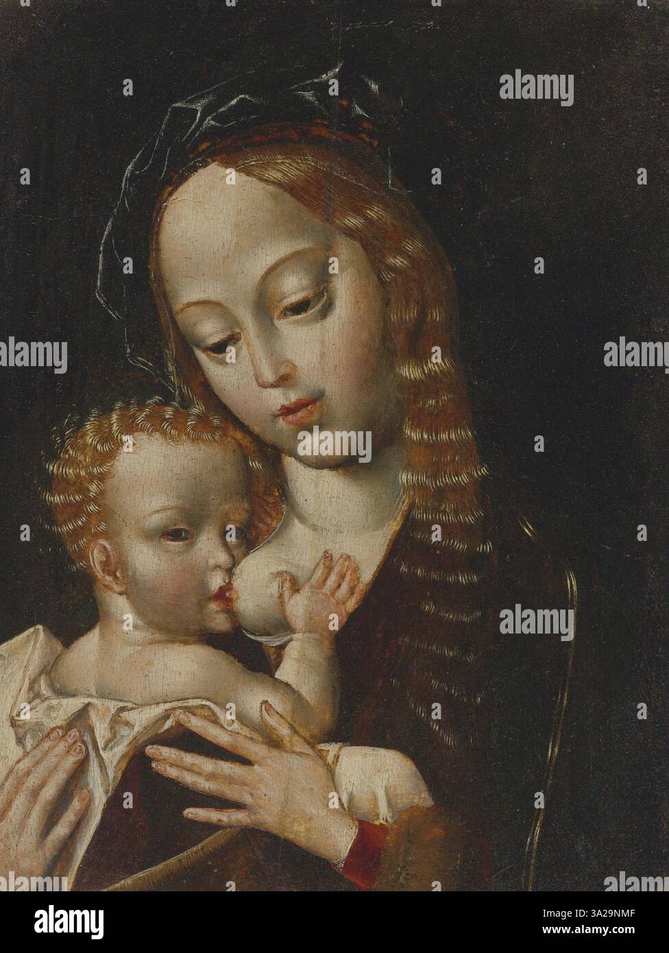 A Madonna and Child painted in the manner of Joos van Cleve, depicting the Virgin Mary with the ...