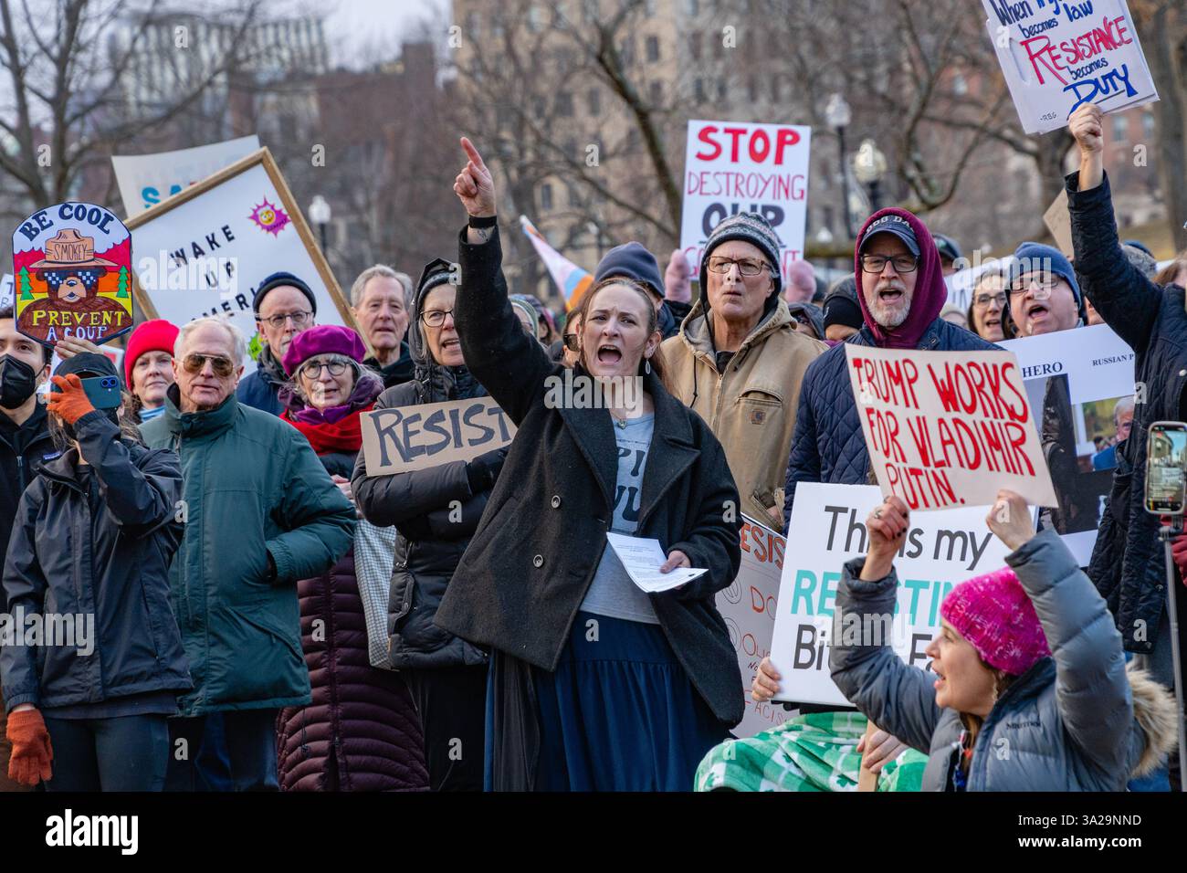 Boston, MA, US-March 4, 2025: Anti-Trump protest in Boston Common ...
