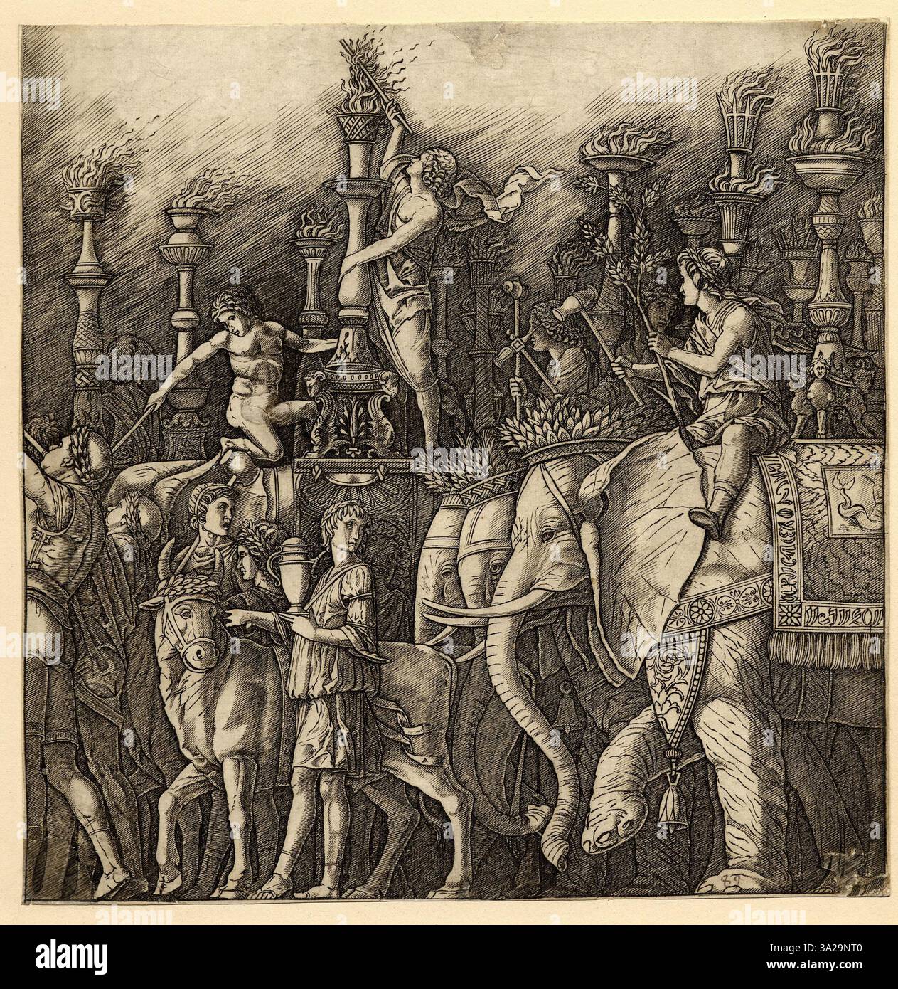 This reproduction of The Triumph of Caesar depicts a procession with ...